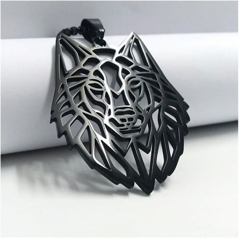 Collar Cabeza Lobo Wolf Acero Geométrico Negro – Charmia